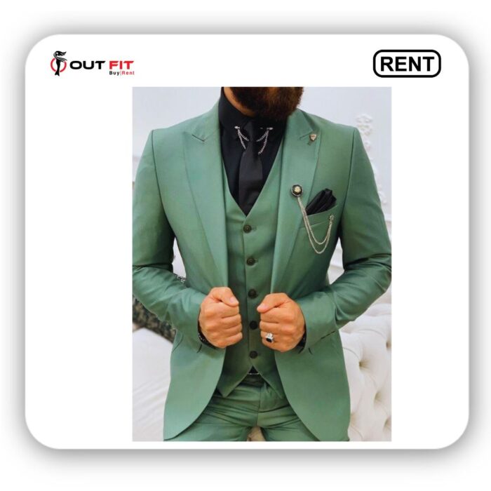 3 Piece Wedding Suit For Men On Rent (Green Color)