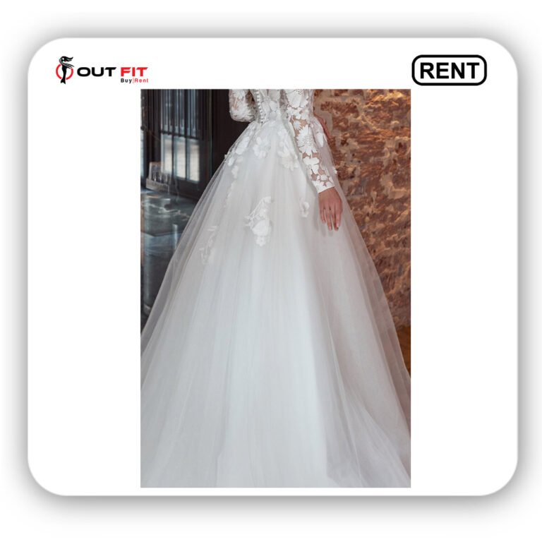 Princess Cut Bridal Gown with Sheer Long Sleeve Rental in Bangalore