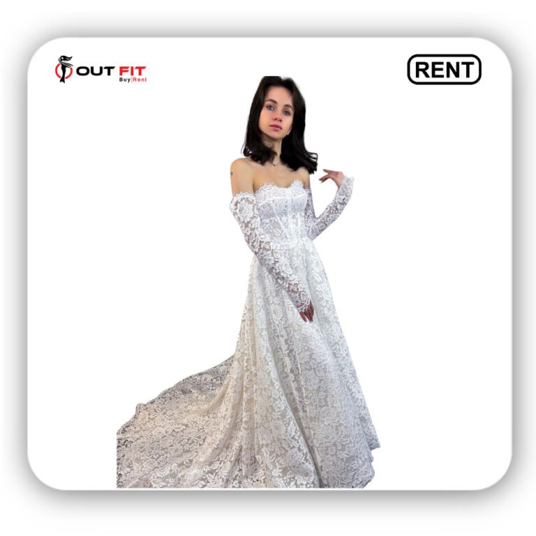Off Shoulder Wedding Dress with Sleeves on Rent in Bangalore