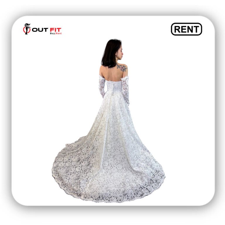 Off Shoulder Wedding Dress with Sleeves on Rent in Bangalore